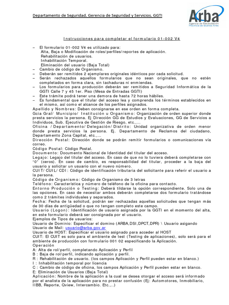 Instrucciones para Completar El Formulario 01-002-V4 | PDF | Usuario ...