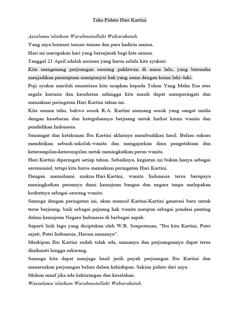Teks Pidato Hari Kartini | PDF