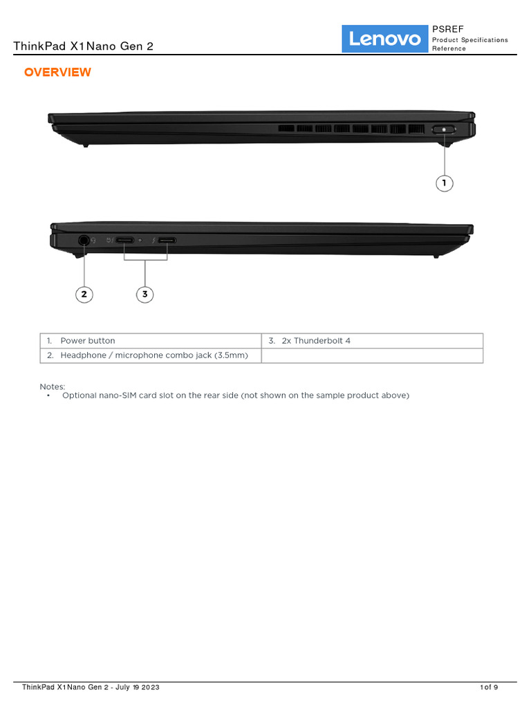 ThinkPad X1 Nano Gen 2 Spec | PDF | Usb | Computing