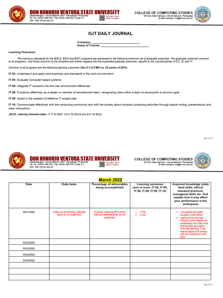 Ojt Journal Updated Pdf Computing Cognition