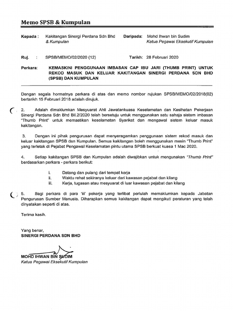 Penggunaan Thumb Print | PDF