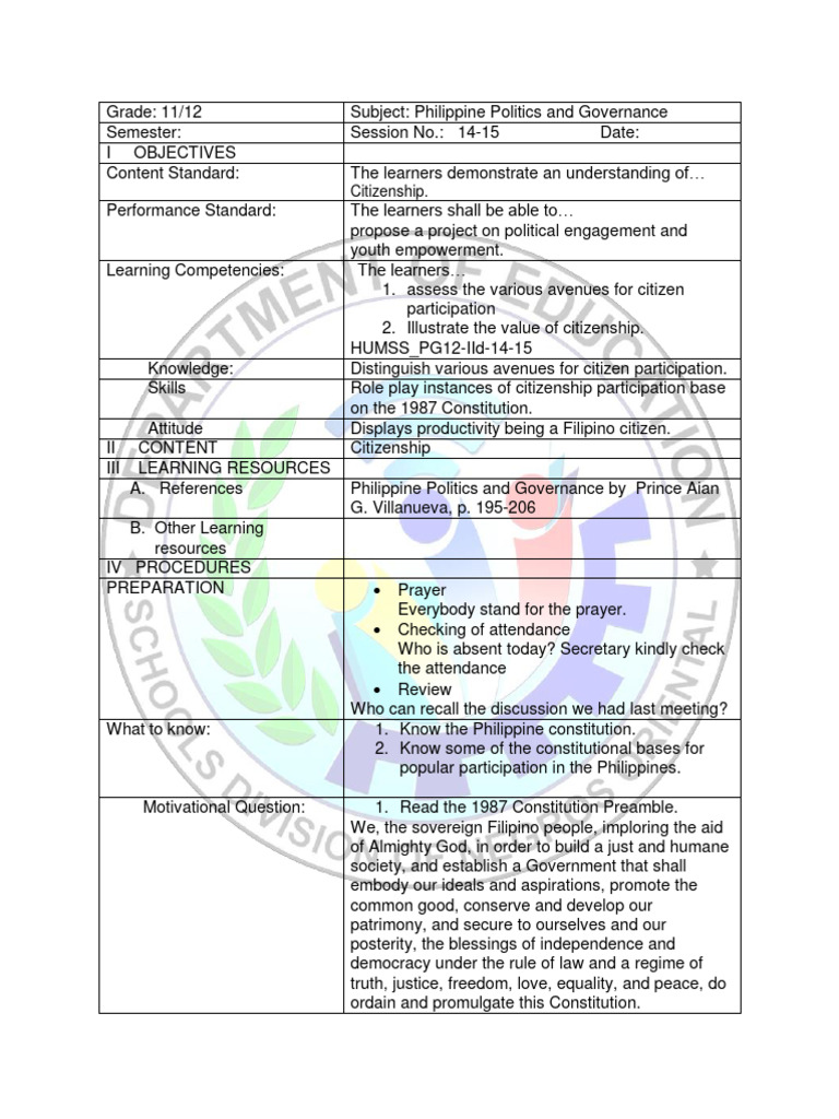 HUMSS - PG12-IId-14-15 - ctzn2 - Session15-16 | PDF | Citizenship ...