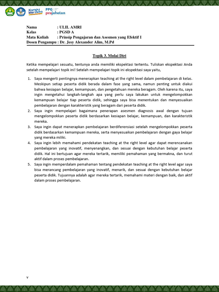 Topik 3 Mulai Dari Diri Asesmen Ulil - Amri | PDF