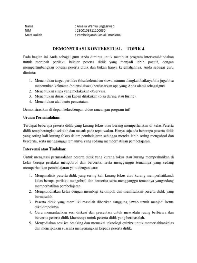 Demonstrasi Kontekstual - Topik 4 - Pse - Amelia Wahyu Enggarwati | PDF
