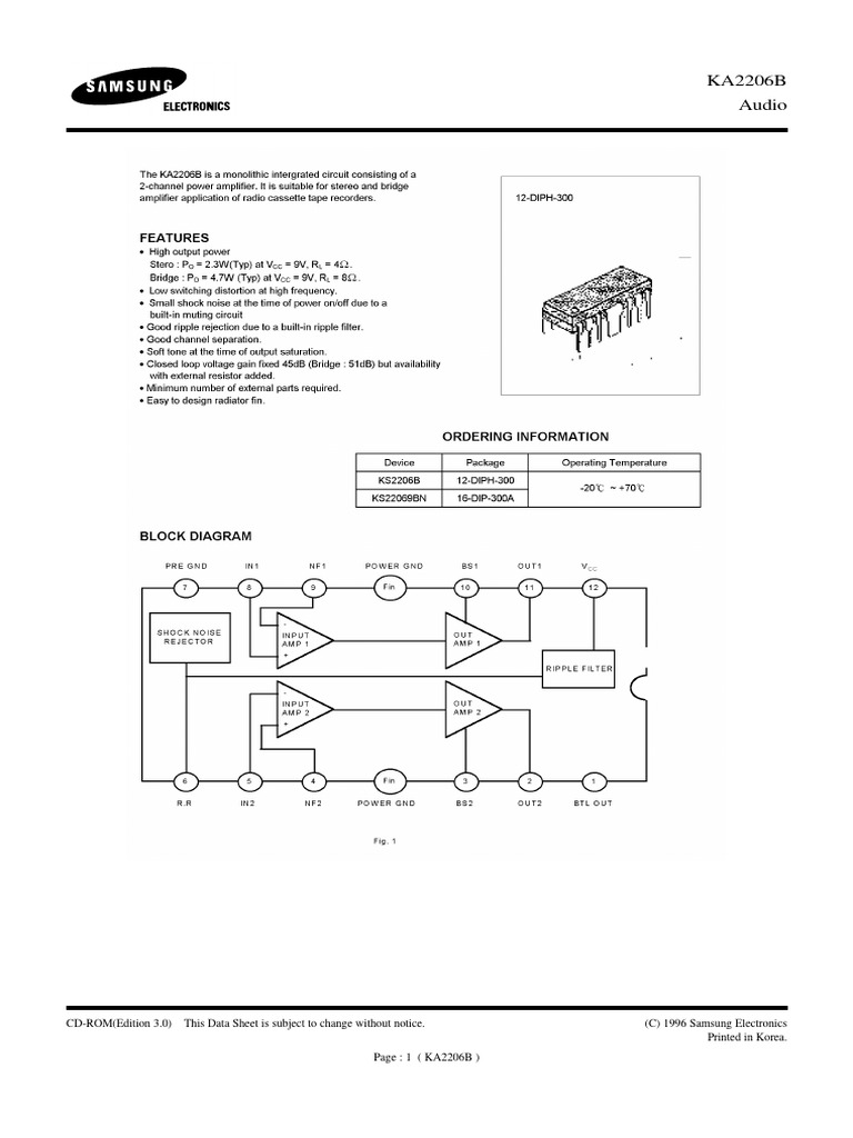 KA2206B Audio Datasheet | PDF | Consumer Electronics | Storage Media