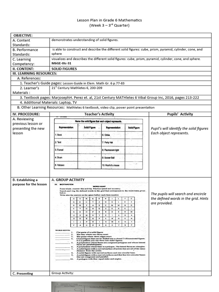 Lesson Plan in Math 6 (W1 - D1) | PDF | Vertex (Geometry) | Euclidean ...