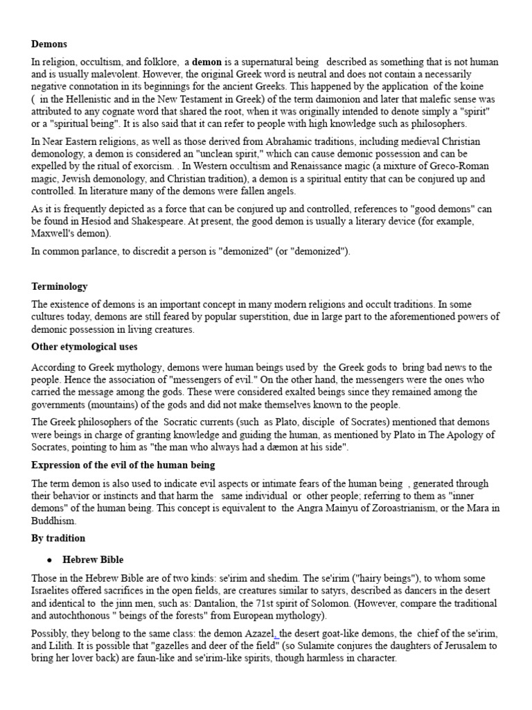 Demons | PDF | Demons | Satan