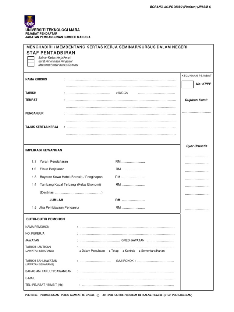 Borang Berkursus DLM Negara (Pentadbiran) | PDF