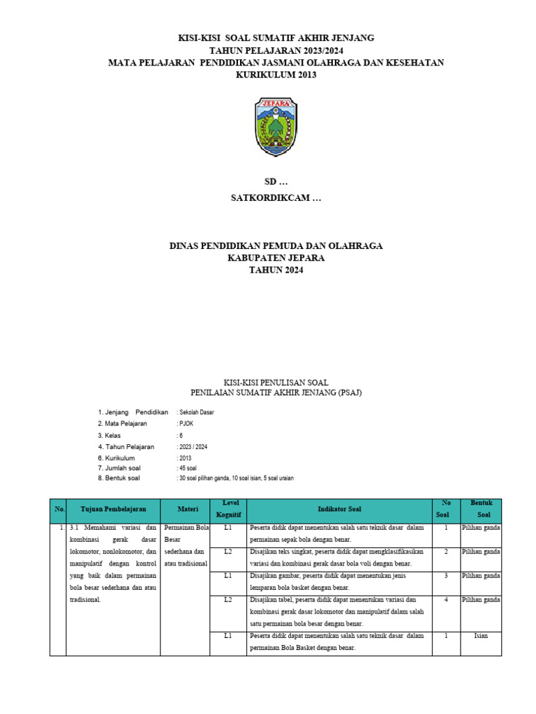 Kisi-Kisi Psaj Pjok 2024 | PDF