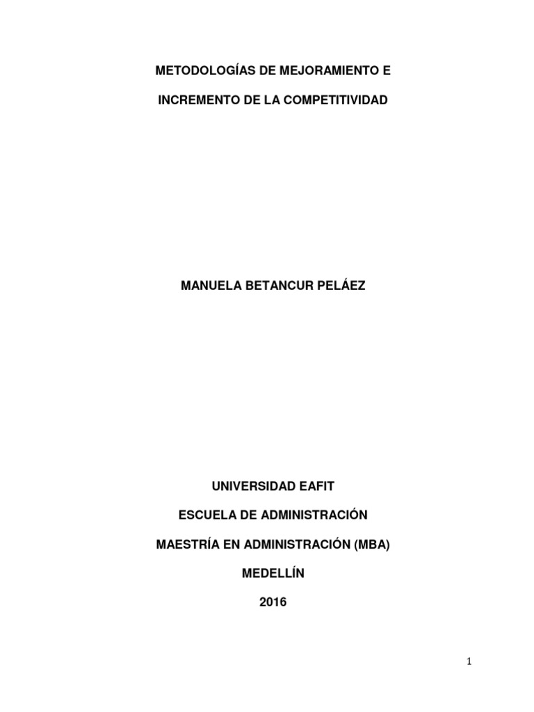 Metodologías de Mejoramiento e Incremento de La Productividad | PDF | Lean Manufacturing | Business