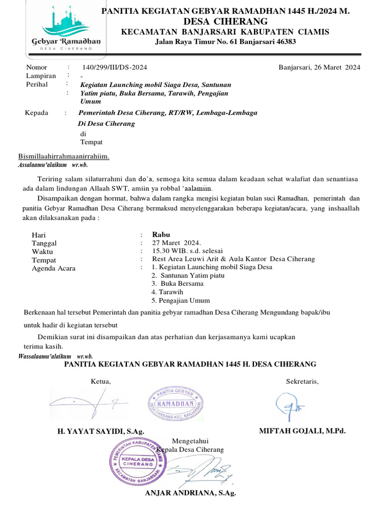 Surat Undangan Kegiatan Gebyar Ramadhan Desa Ciherang | PDF Surat Undangan Kegiatan Gebyar Ramadhan Desa Ciherang | PDF