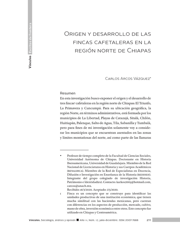Origen y Desarrollo de Las Fincas Cafetaleras en La Región Norte de Chiapas | Descargar gratis ...