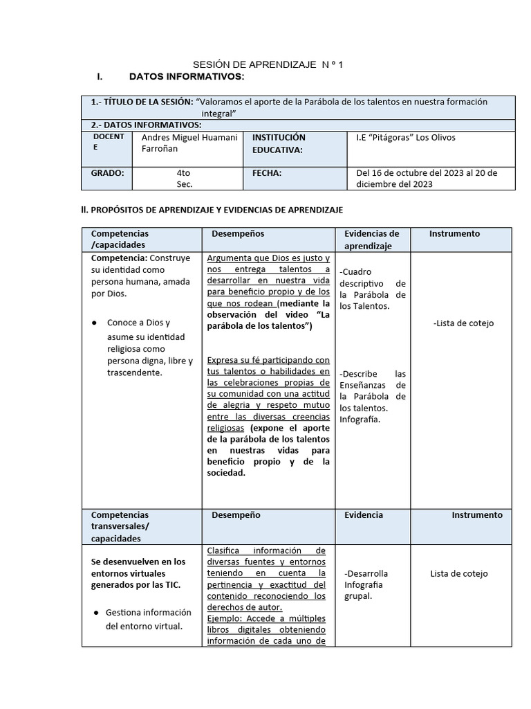 Sesión 1 IV Bim 4to Sec Sesion Aprendizaje | PDF | Aprendizaje | Infografia