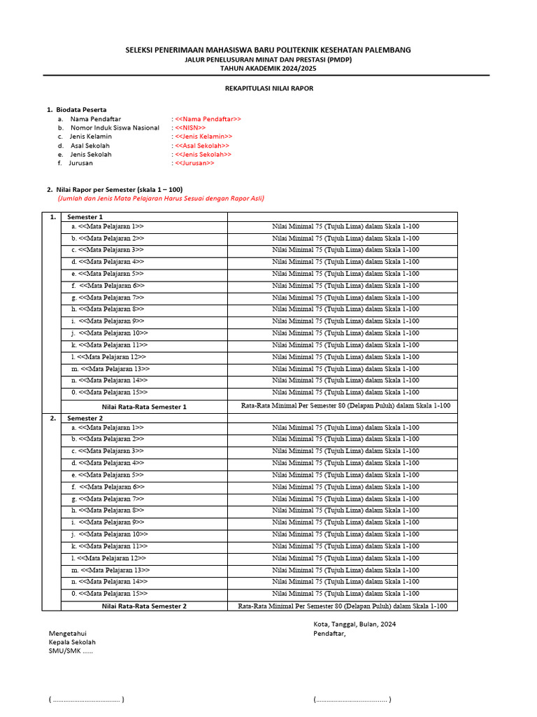 Template Rekap Nilai Rapor PMDP 2024 | PDF | Metode & Bahan Ajar