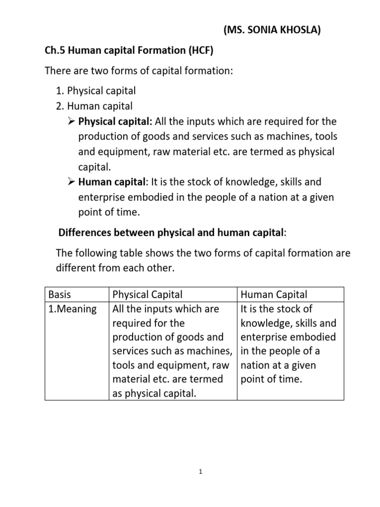 ch.5 Human Capital Formation Notes 2 | PDF | Cost Of Living | Economic ...