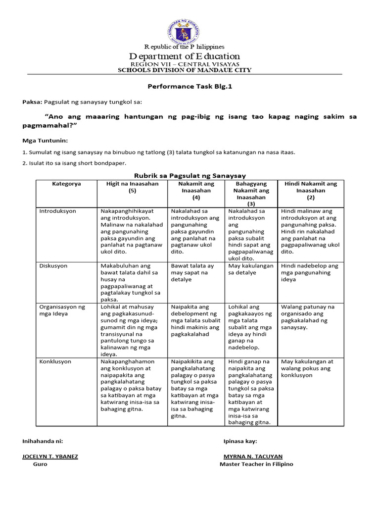 Performance Task 1 Q 4 FIL 8 | PDF