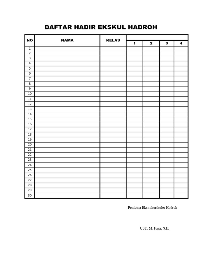 Daftar Hadir Ekskul Hadroh New | PDF