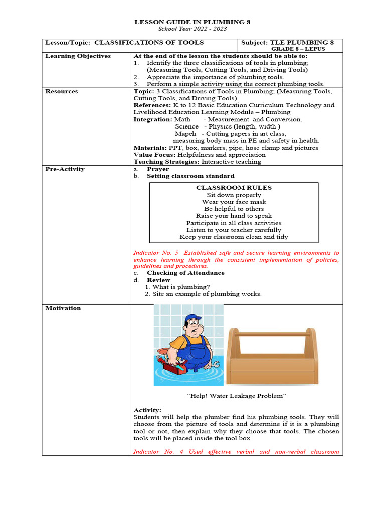 Lesson Guide in Plumbing 8 | PDF | Learning | Plumbing