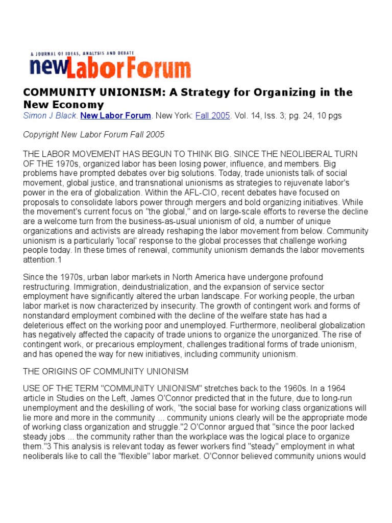 Community Unionism - A Strategy For Organizing in The New Economy | PDF ...