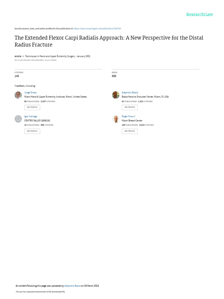 The Extended Flexor Carpi Radialis Approach | PDF | Thumb | Hand