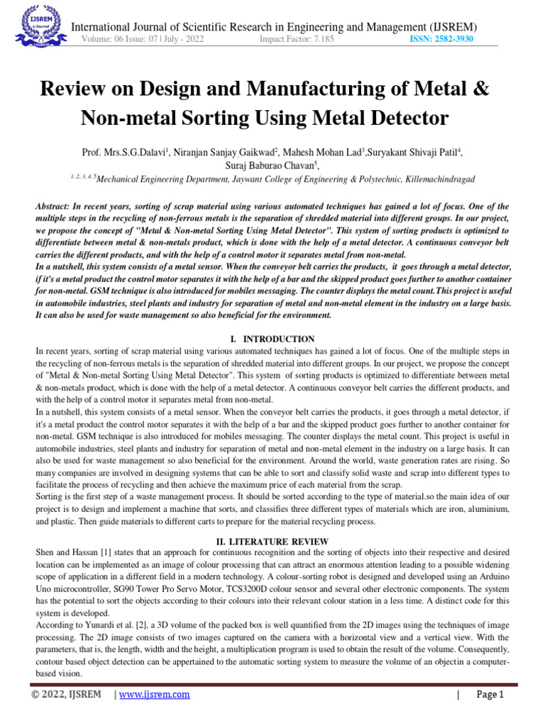 Review On Design and Manufacturing of Metal & Non-Metal Sorting Using ...