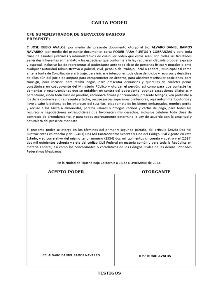 Carta Poder para Cfe | PDF Carta Poder para Cfe | PDF