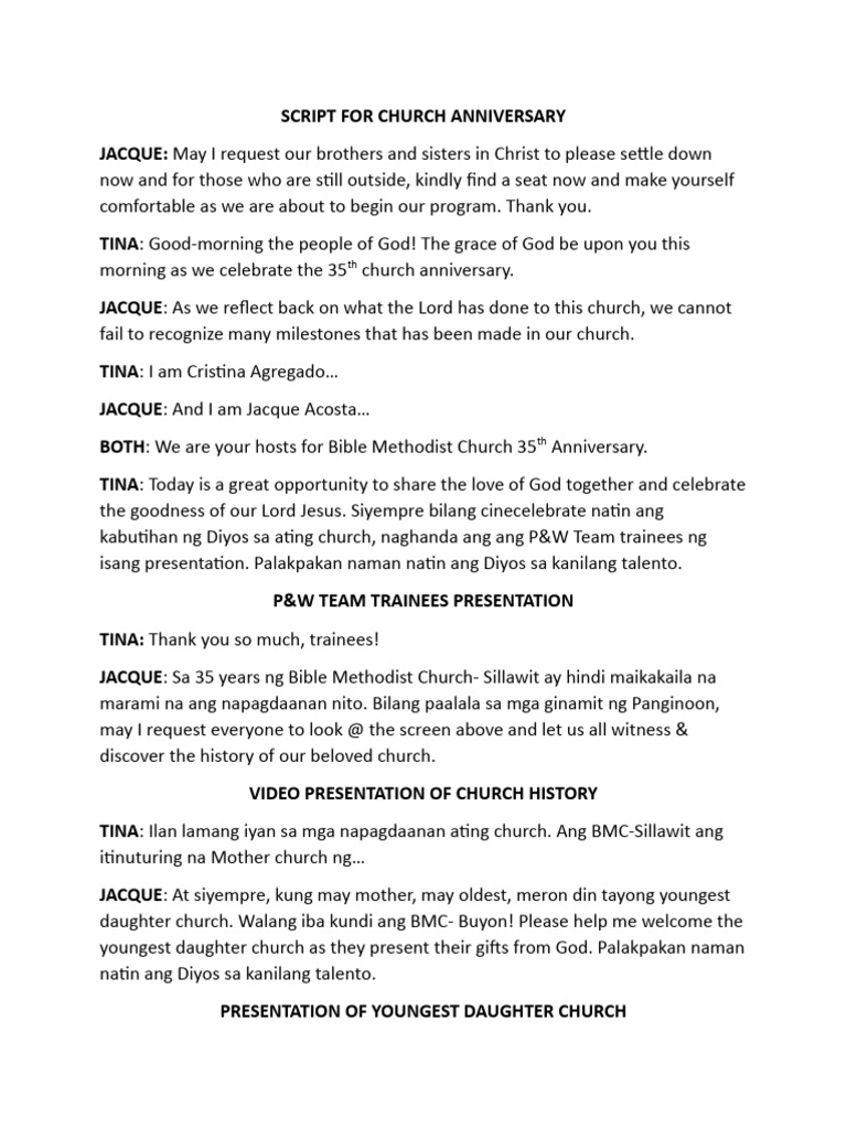 Script For Church Anniversary | PDF | Theology