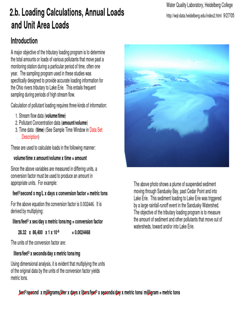 B Loading Calculations Annual Loads and Unit Area Loads | PDF | Water ...