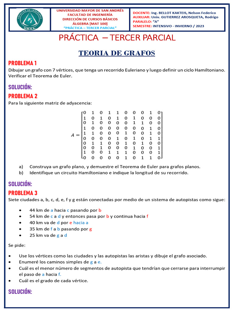 Práctica de Álgebra: Teoría de Grafos | PDF | Ecuaciones | Teoría de grafos