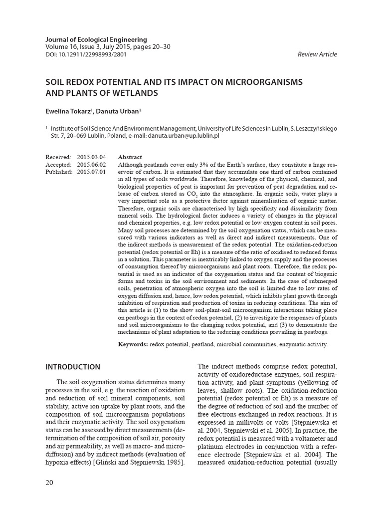 Soil Redox Potential in Wetlands | PDF | Redox | Soil