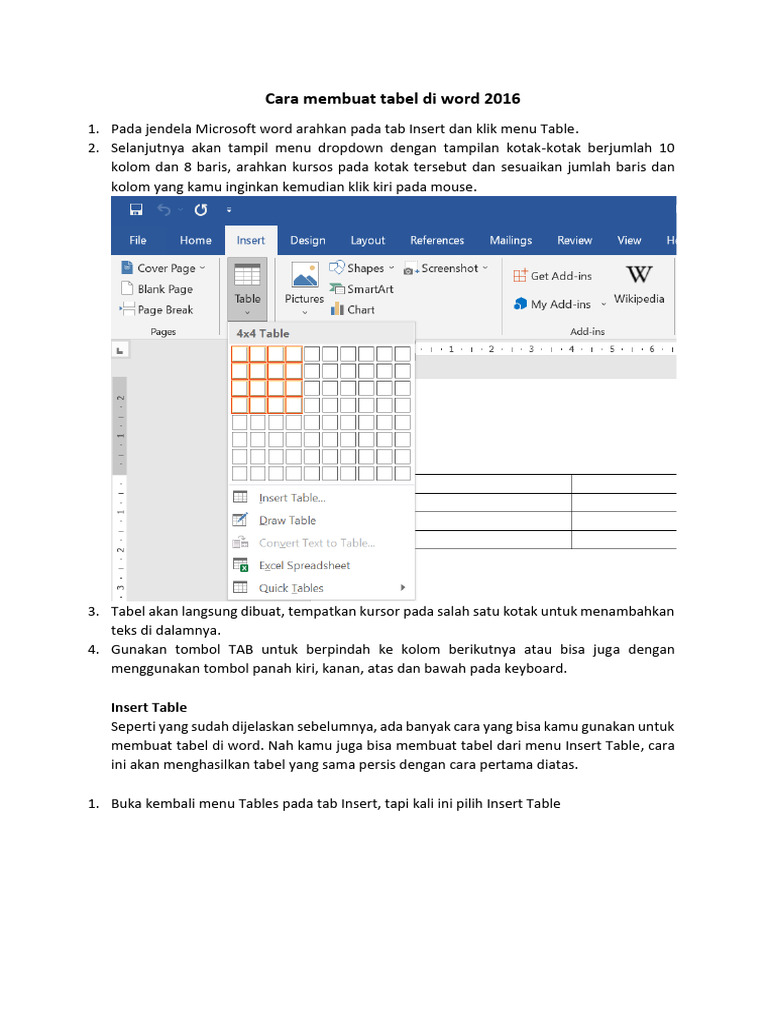 Panduan Tabel Word 2016 Lengkap | PDF | Komputer