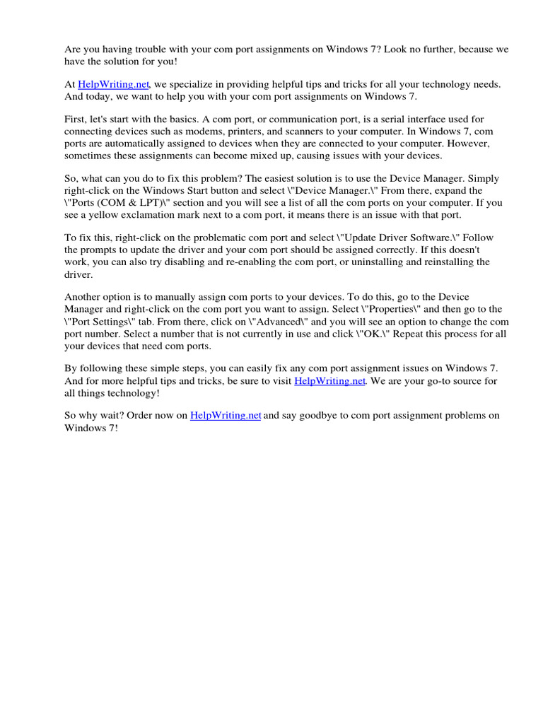 Windows 7 COM Port Fix Guide | PDF | Component Object Model | Microsoft ...