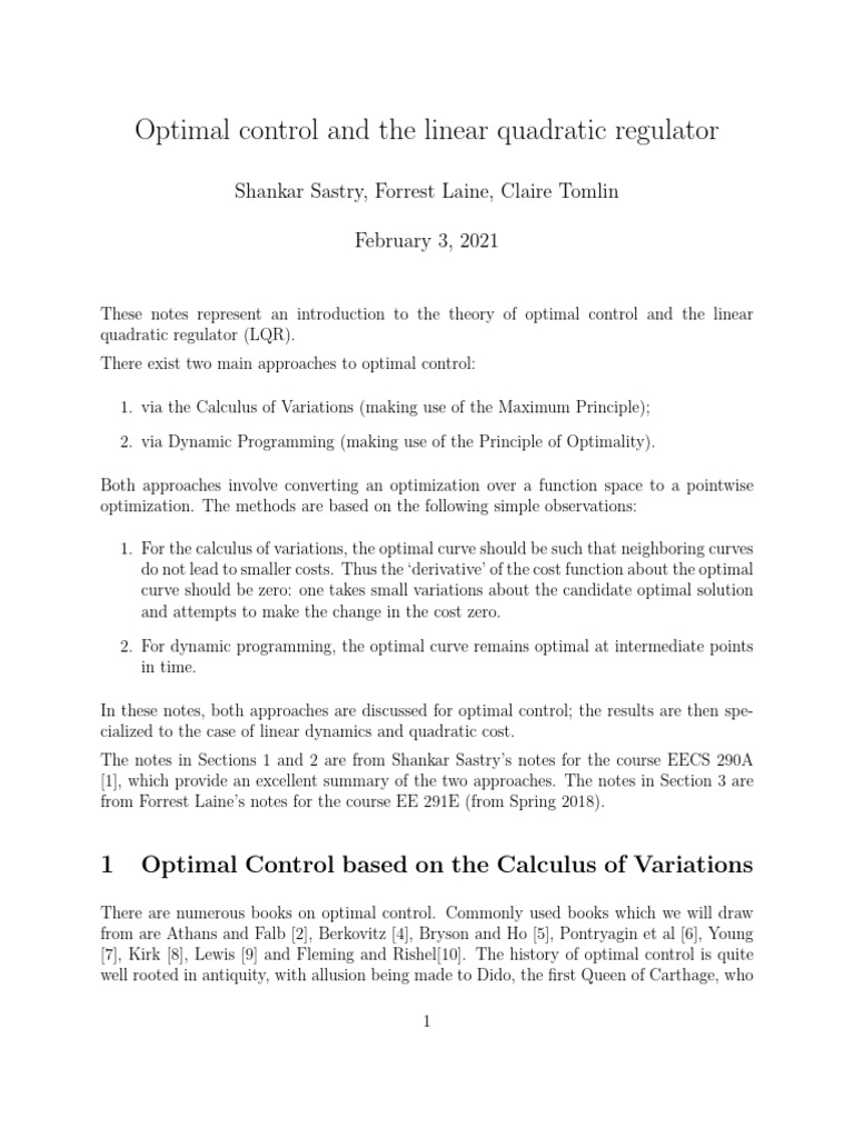 Sastry Optimal 2021 | PDF | Optimal Control | Equations