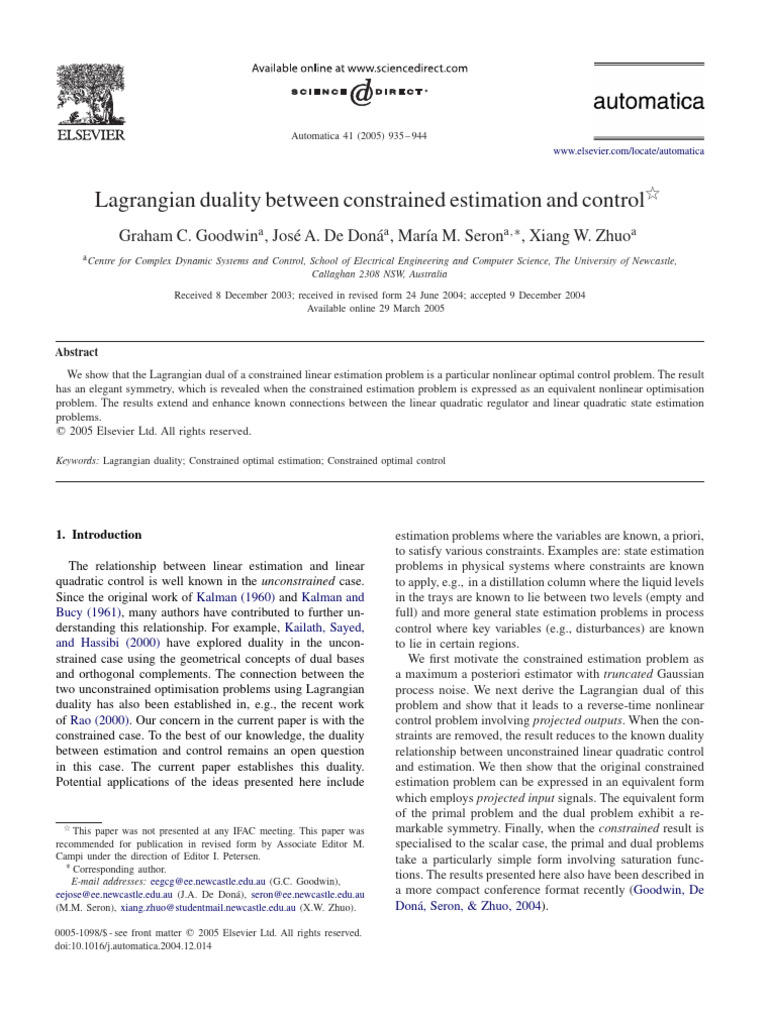 Duality Estimation Control Goodwin | PDF | Mathematical Optimization | Applied Mathematics