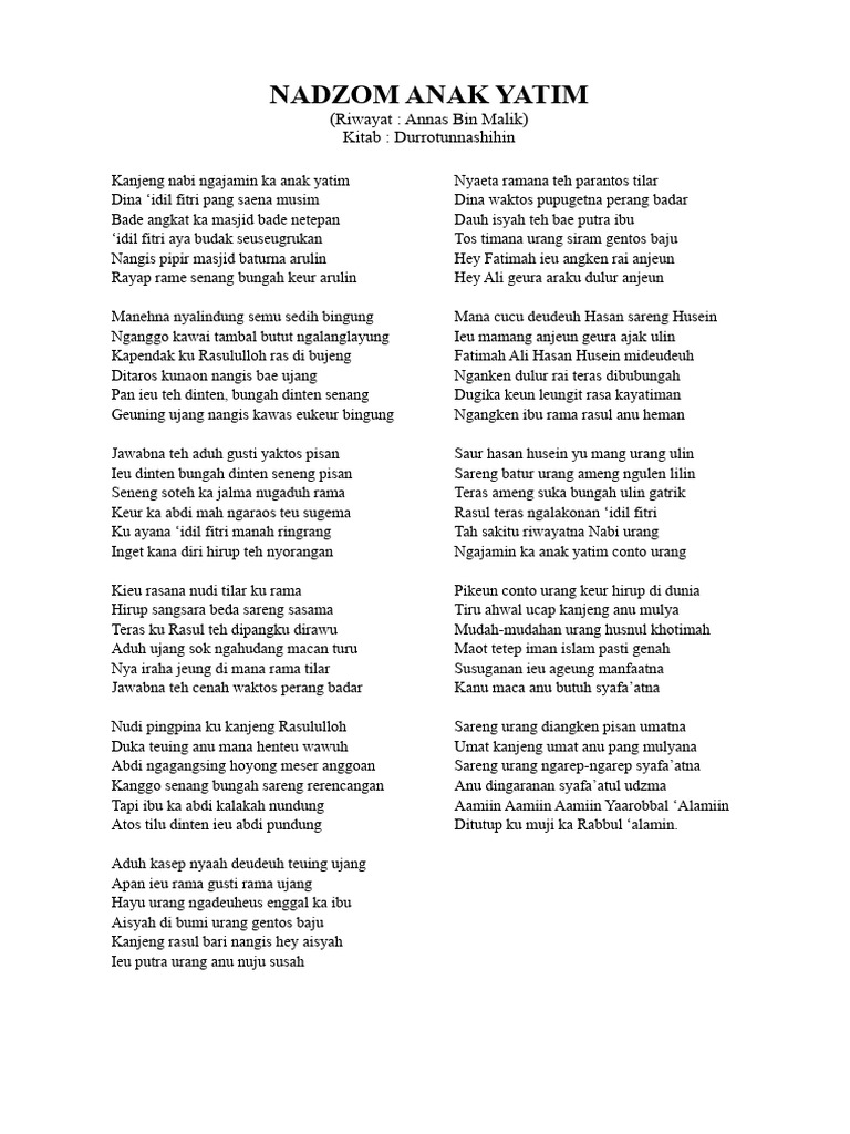 Kanjeng Nabi Ngajamin Ka Anak Yatim | PDF | Memasak, Makanan, & Anggur
