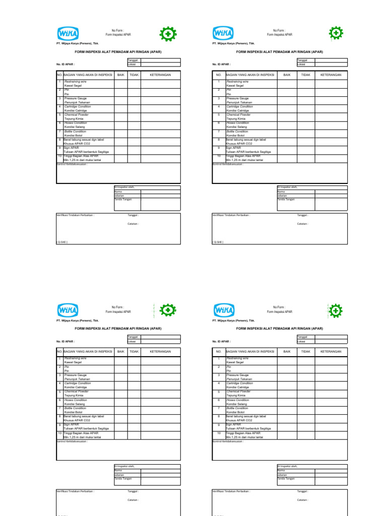 034-000-001 Form Inspeksi APAR | PDF