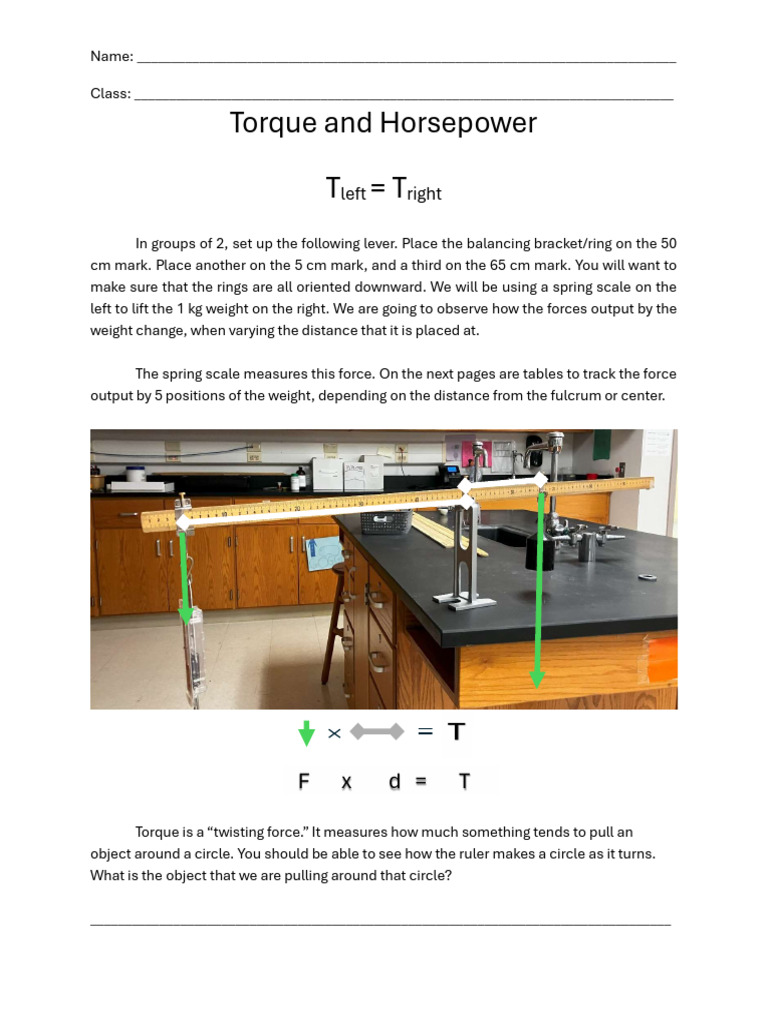 Torque Vs Horsepower Lab | PDF | Torque | Force