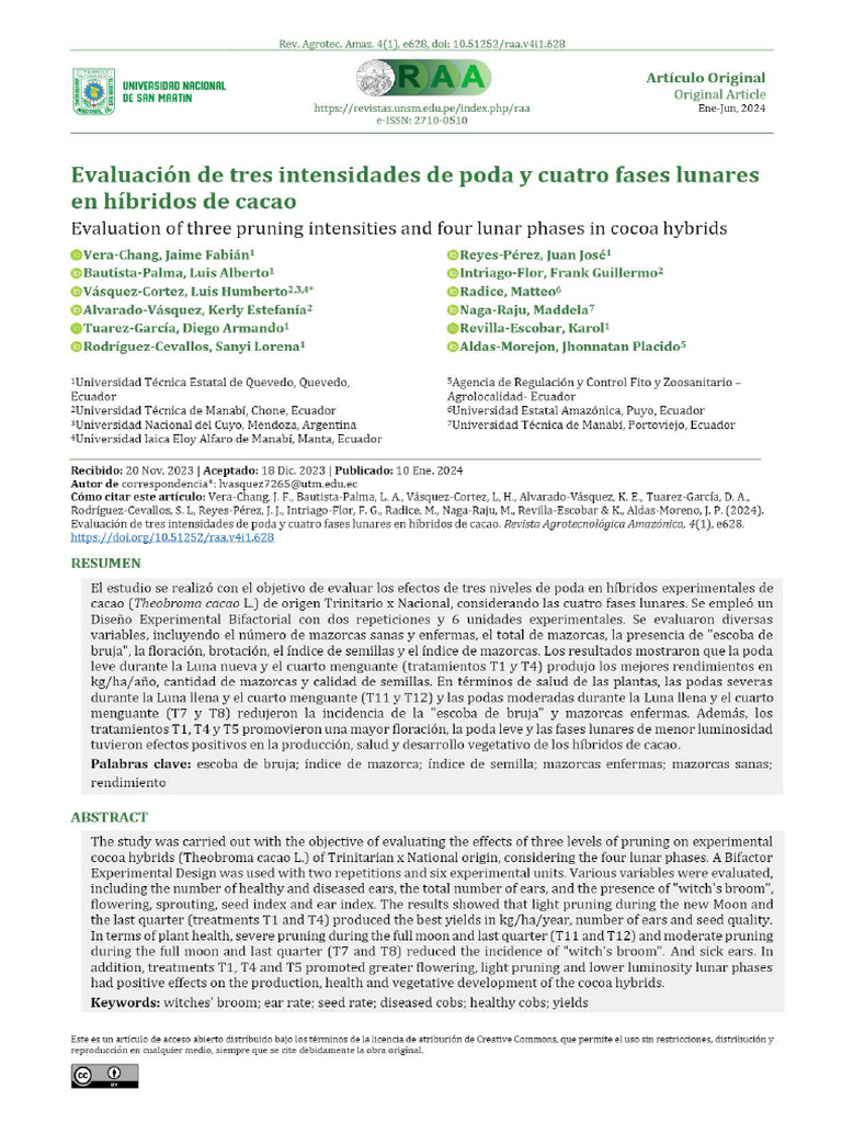 Poda y Fases Lunares Theobroma Cacao | PDF