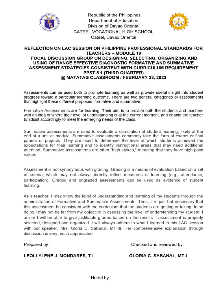 Reflection Assessment | PDF | Educational Assessment | Learning