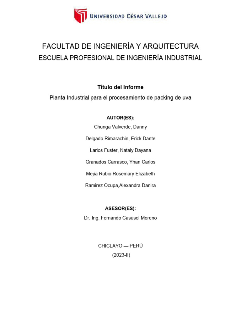 1 Esquema Informe de Diseño y Gestión de Plantas Industriales-Cap I | Descargar gratis PDF | Uva
