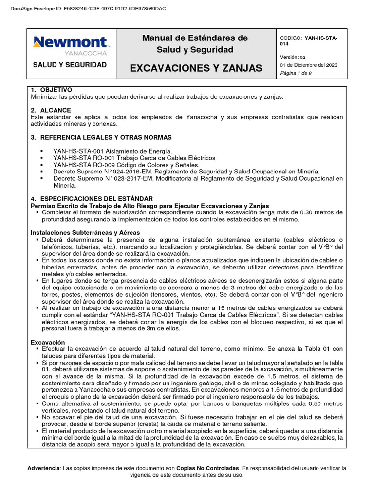 YAN-HS-STA-014 Excavaciones y Zanjas v.02 | PDF | Estrato | Arcilla