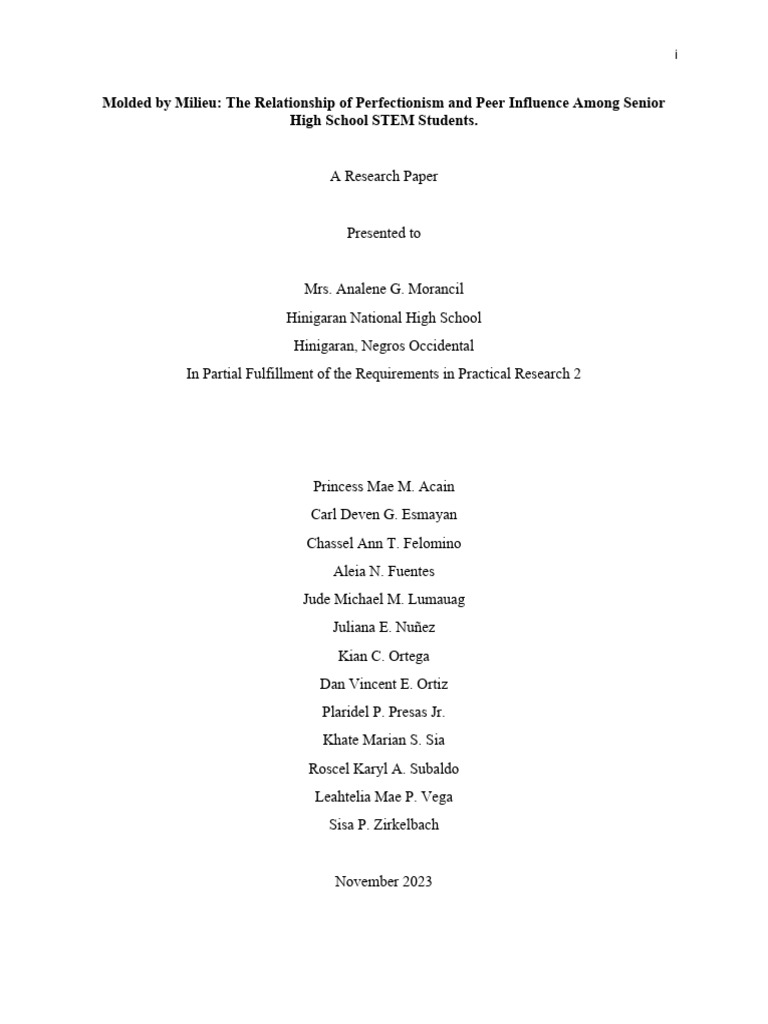 Molded by Milieu: The Relationship of Perfectionism and Peer Influence ...