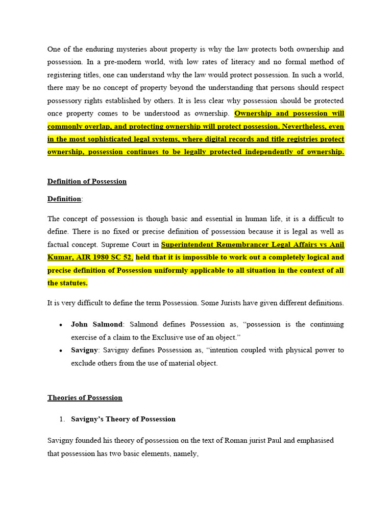 Ownership and Possession | PDF | Possession (Law) | Ownership
