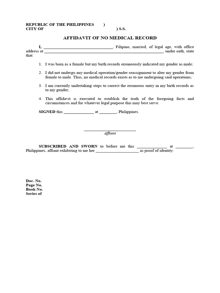 Affidavit of No Medical Record | PDF