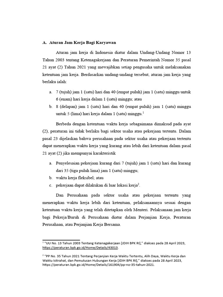 Aturan Jam Kerja Bagi Karyawan | PDF