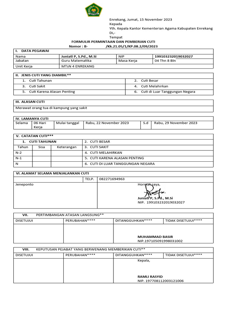 Blanko Format Permohonan Cuti | PDF