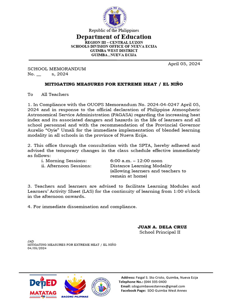 Sample Memo Shifting of Schedule of Classes | PDF