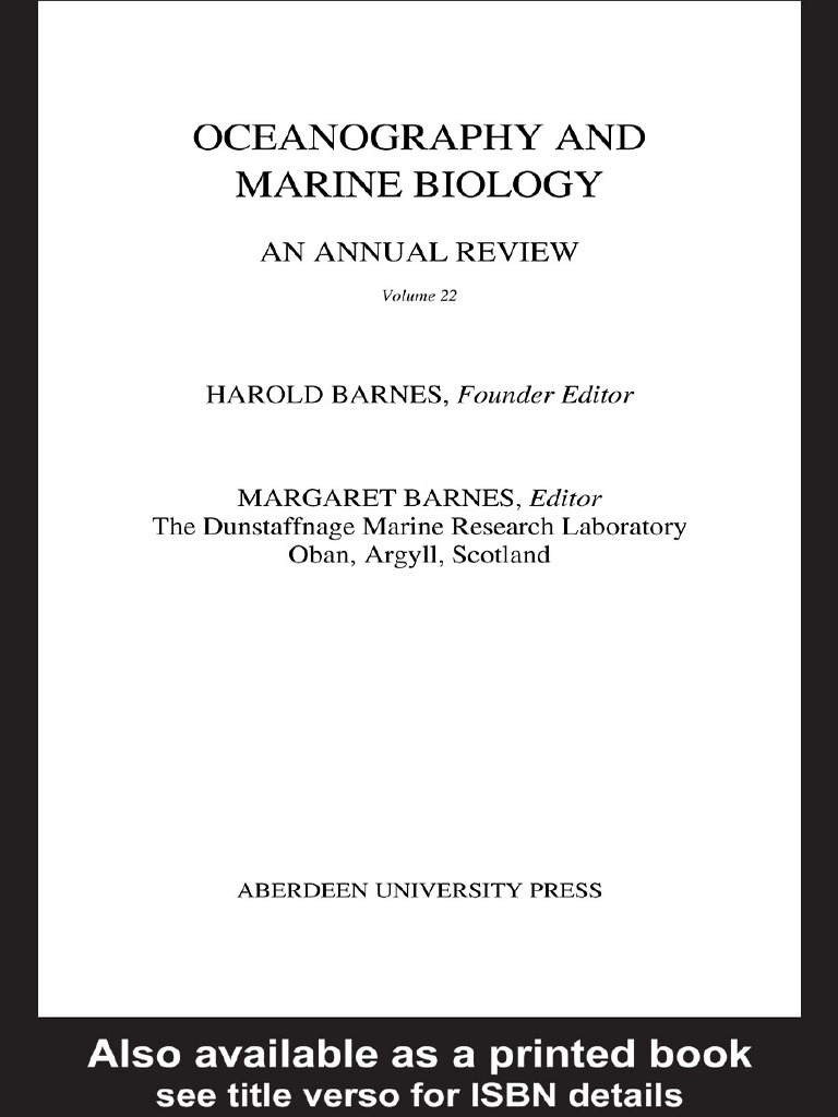 (Oceanography and Marine Biology 22) Harold Barnes (Ed.), Margaret Barnes (Ed.) - Oceanography ...