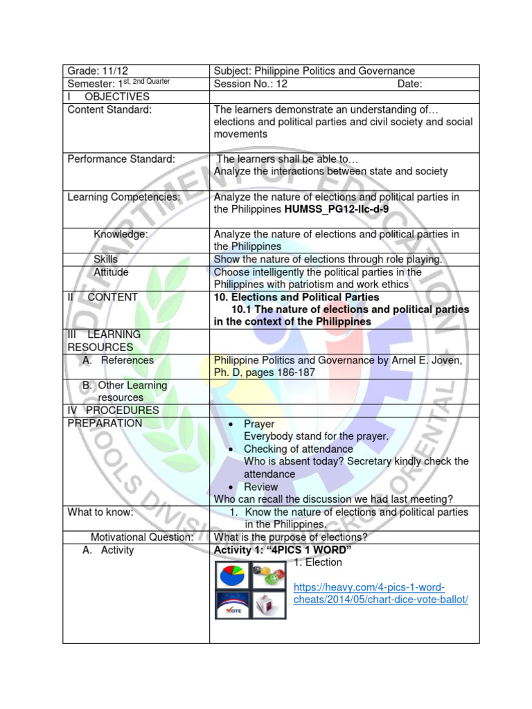 HUMSS - PG12-IIc-d-9 - Session12 | PDF | Elections | Learning