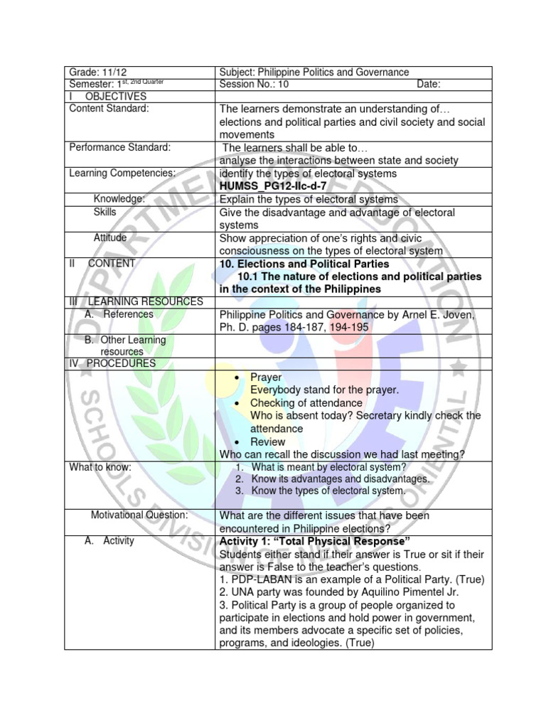 HUMSS - PG12-IIc-d-7 - Session10 | PDF | Voting | Elections